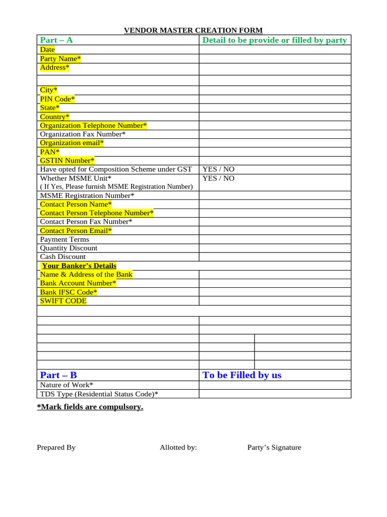 Vendor Master Creation Form-New | PDF