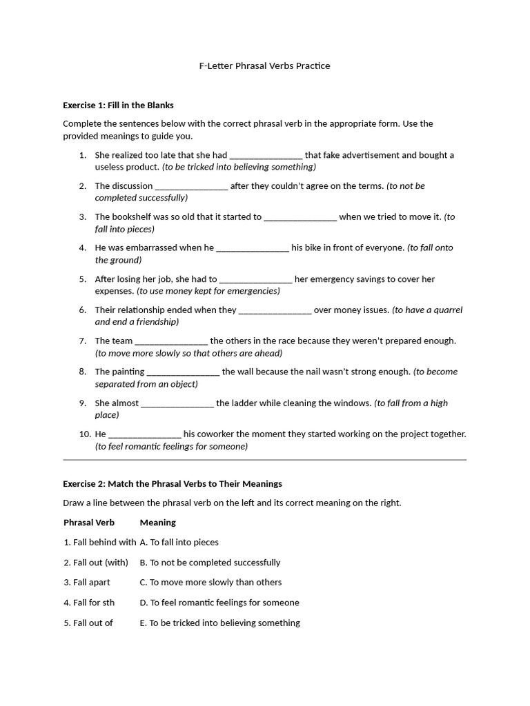 F-Letter Phrasal Verbs Practice | PDF | Chess | Chess Theory