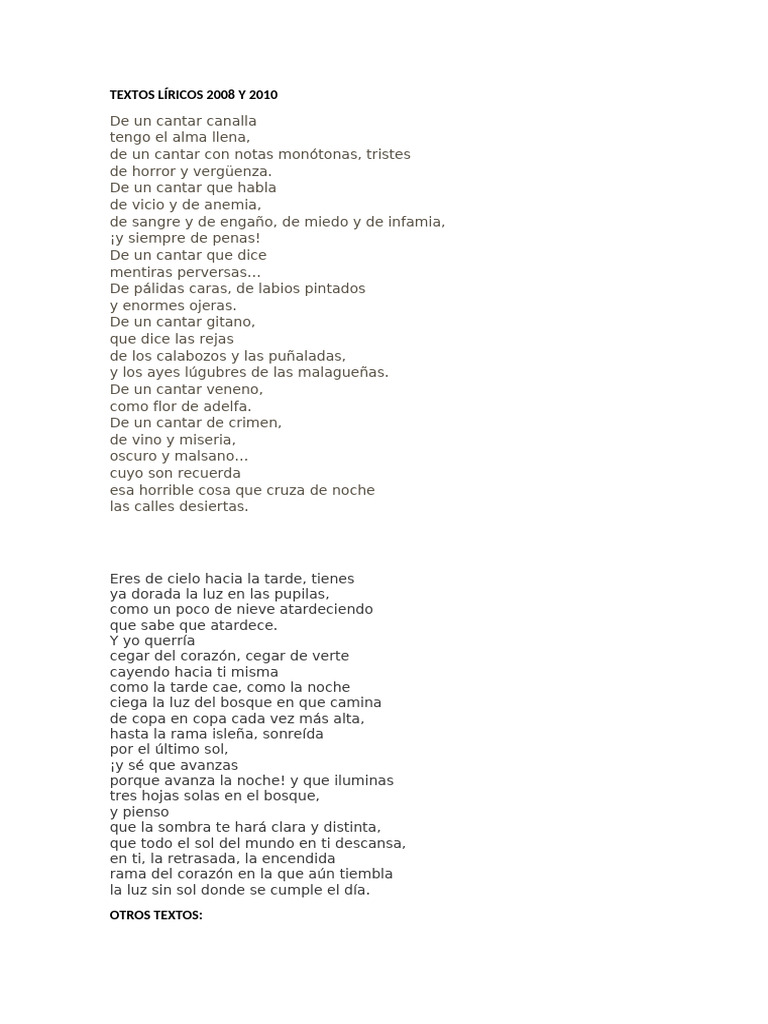 Textos Líricos 2008 y 2010 | PDF