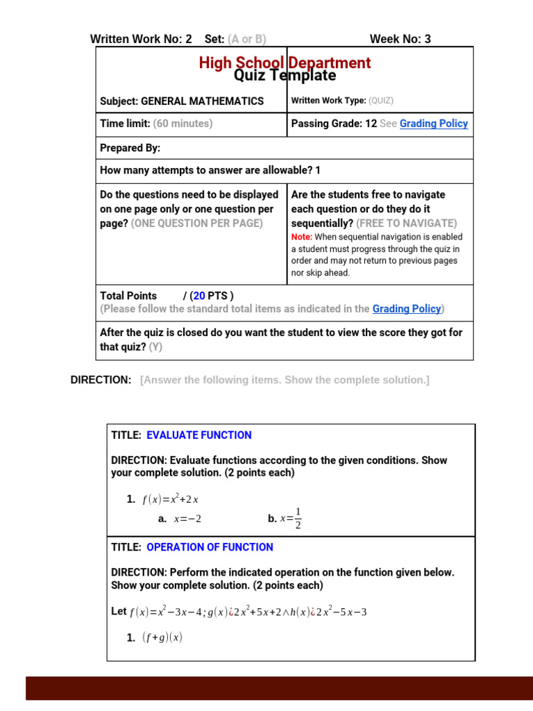 General Mathematics Written Works 2 Template | PDF