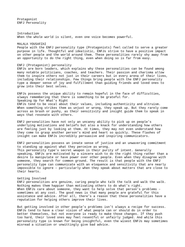ENFJ Protagonist Personality Overview | PDF | Altruism | Love