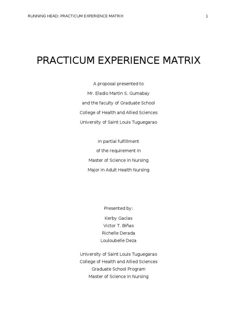 Practicum Experience Matrix for Nursing | PDF