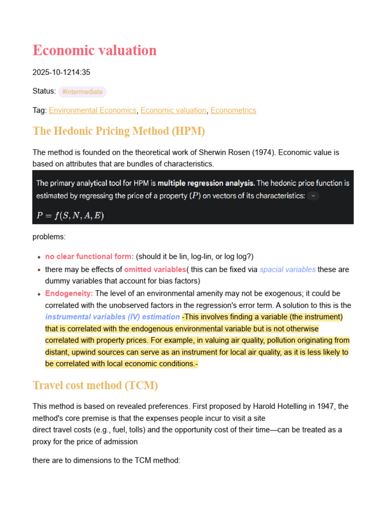 Economic Valuation | PDF