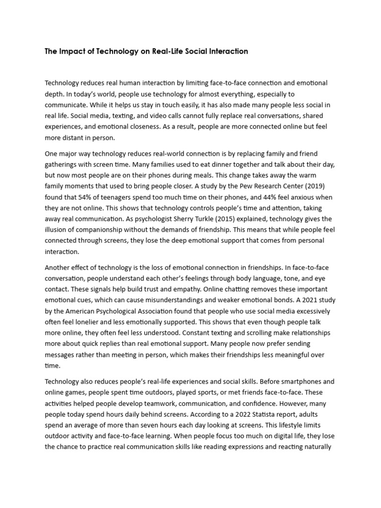 The Impact of Technology On Real-Life Social Interaction. | PDF ...