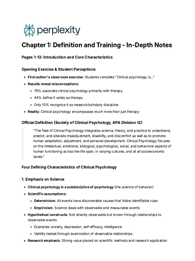 Chapter 1 - Definition and Training - In-Depth Note | PDF | Psychology ...