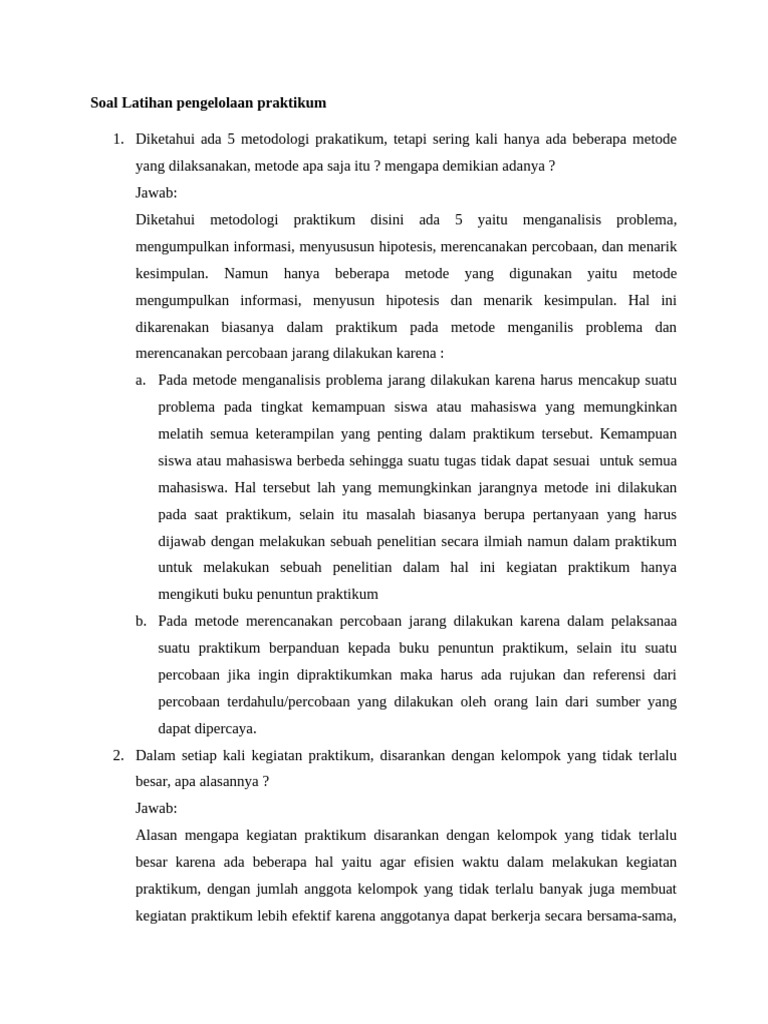 Soal Latihan Pengelolaan Praktikum | PDF
