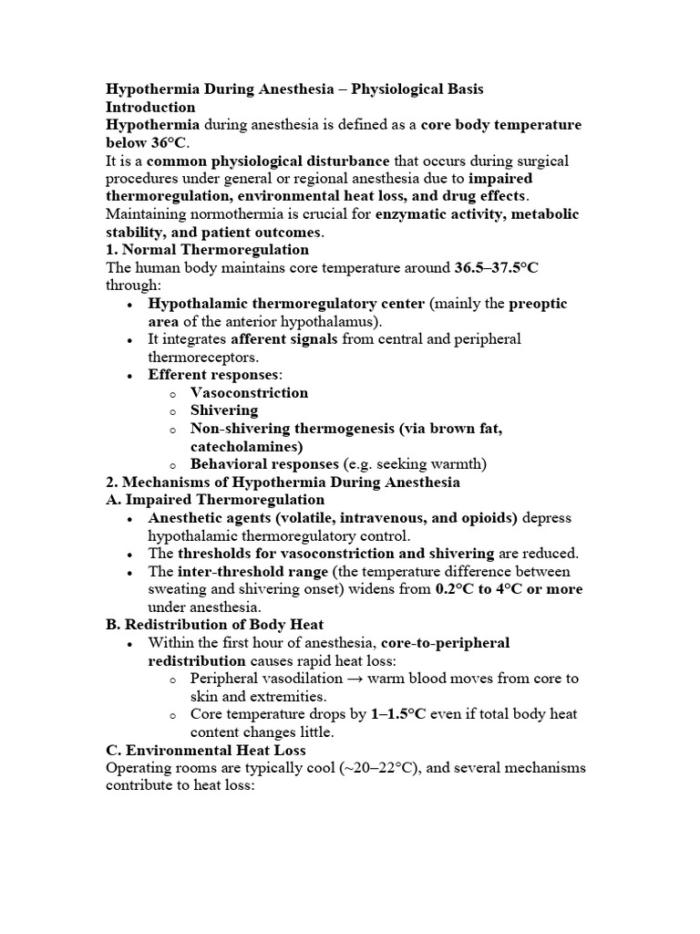 Hypothermia in Anesthesia: Causes & Management | PDF | Thermoregulation ...