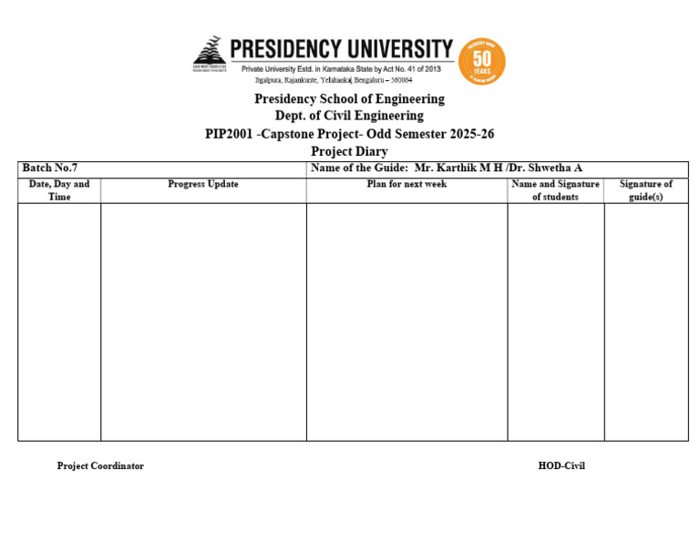 Civil Engineering Capstone Project Diary | PDF