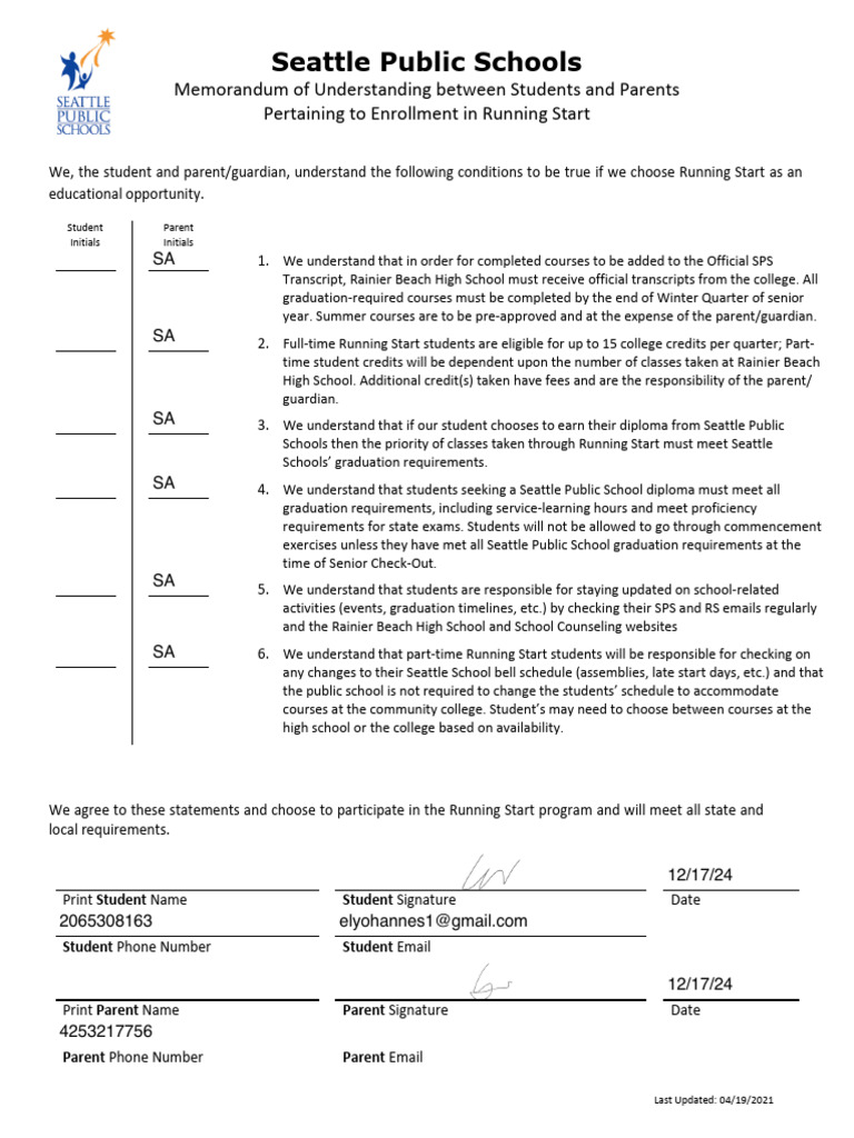 Running Start Contract ADA | PDF | Advanced Placement | Educational Stages