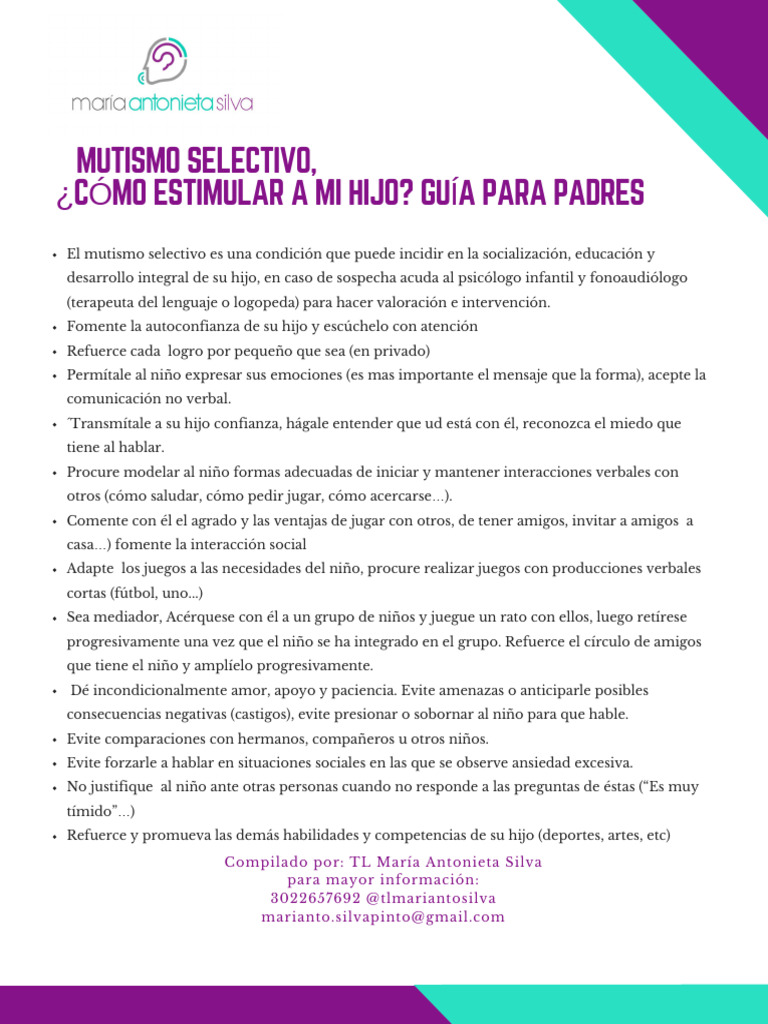 Mutismo Selectivo Guia para Padres | PDF