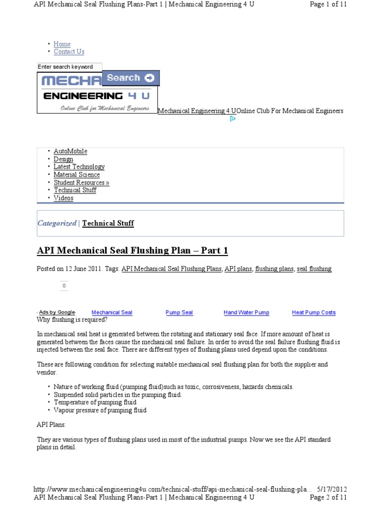 API Mechanical Seal Flushing Plan Part 1 | PDF | Business | Home & Garden