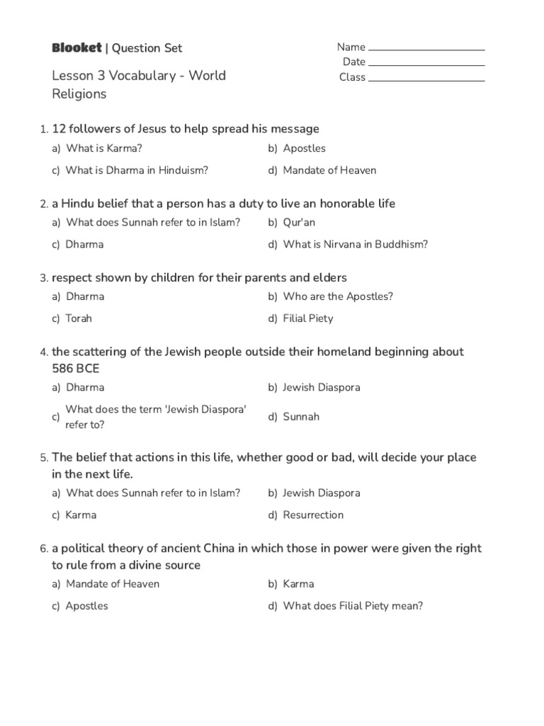 World Religions Vocabulary Quiz | PDF | Religious Texts | Bible
