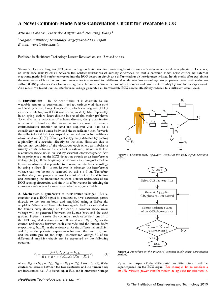 A Novel Common-Mode Noise Cancellation Circuit For | PDF | Amplifier ...