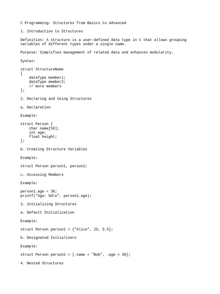 Structures and Unions From Basic To Advanced | PDF | Pointer (Computer Programming) | Computer ...