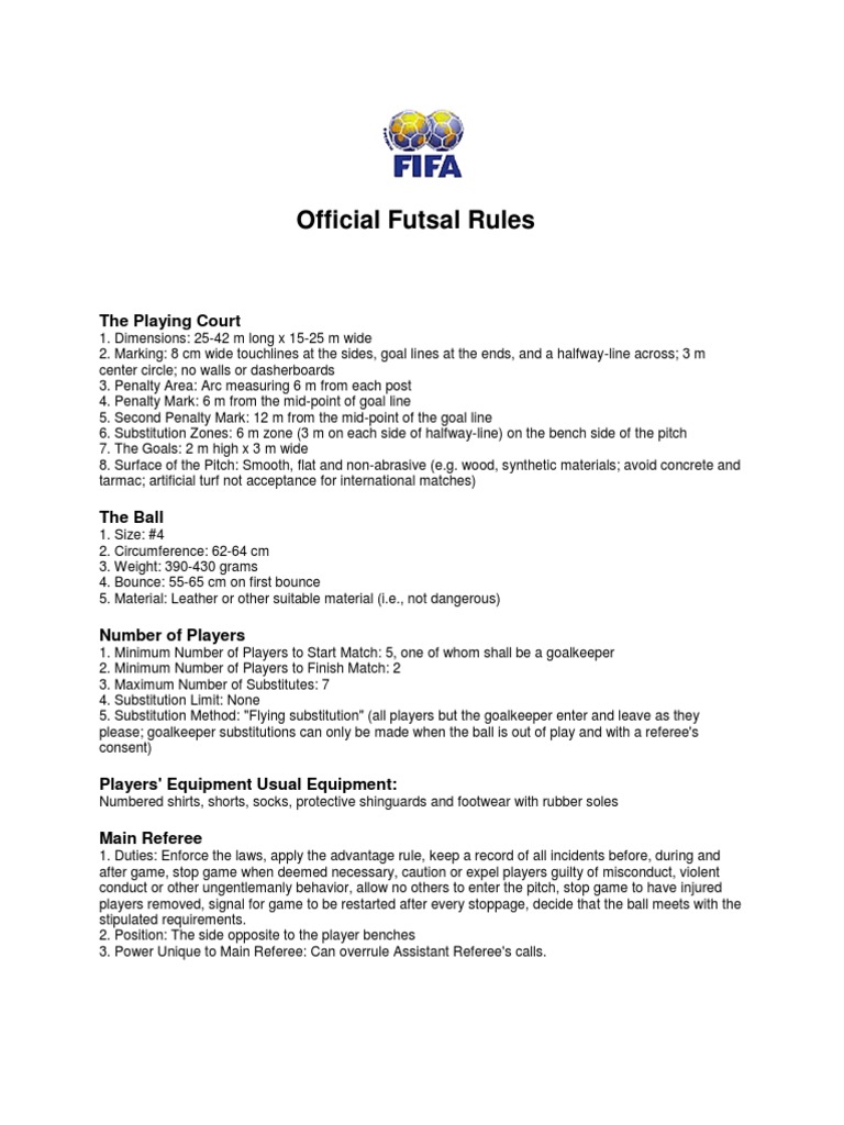 Official Futsal Rules | PDF