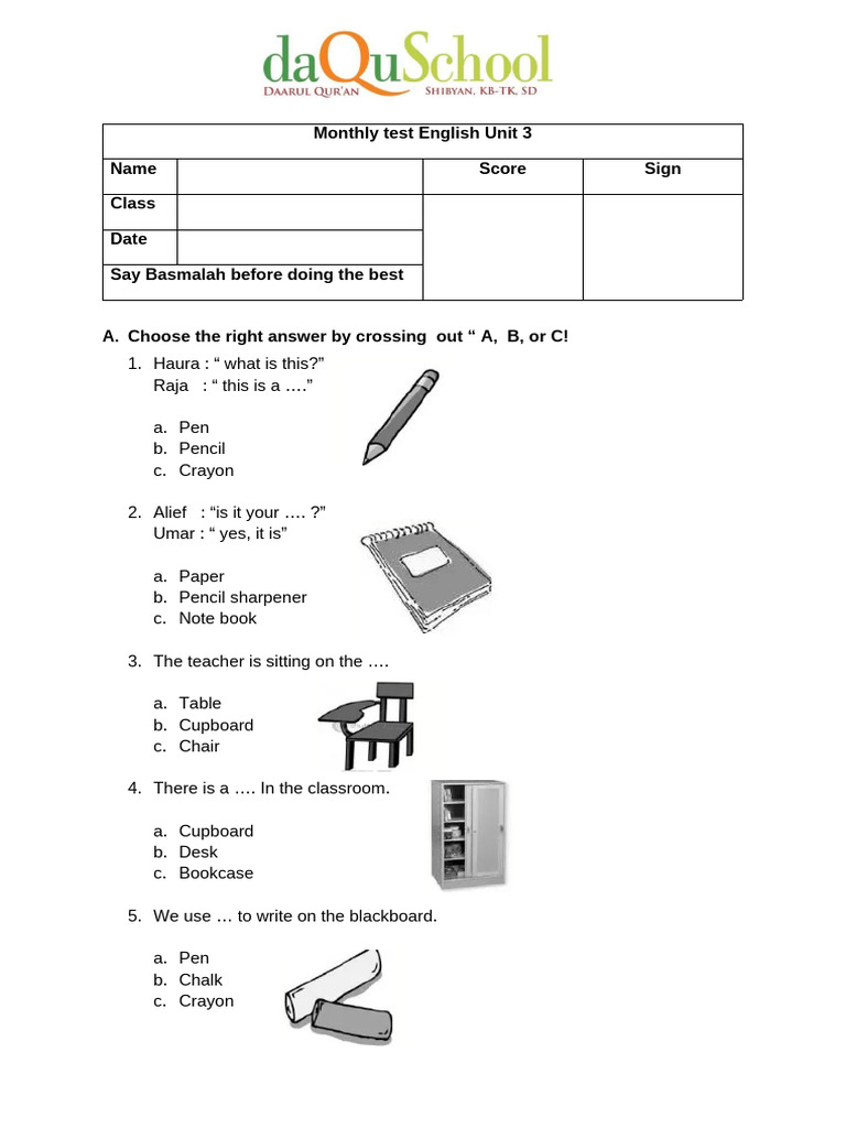 Monthly English Test: Unit 3 Assessment | PDF