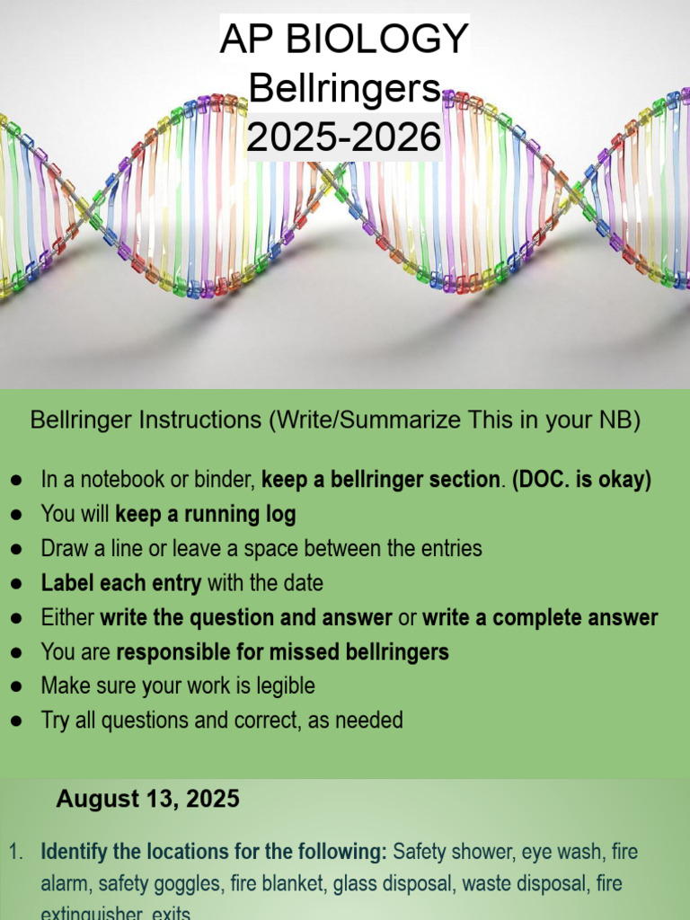 AP Biology Bellringers 2025-2026 | PDF | Translation (Biology ...