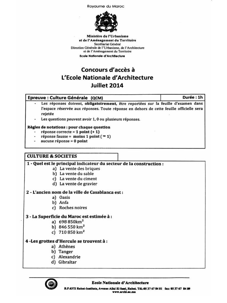Ena 2014 QCM Culture Generale | PDF