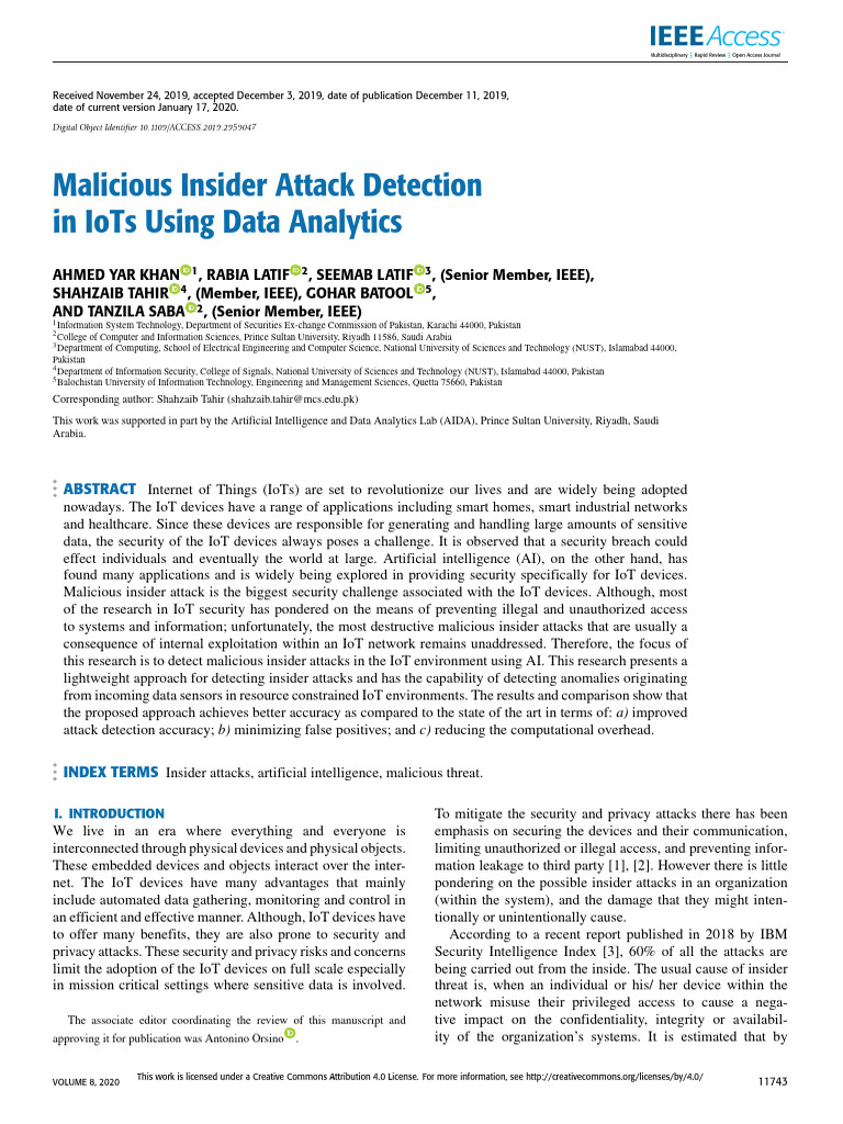 Malicious Insider Attack Detection in Io | PDF | Internet Of Things ...
