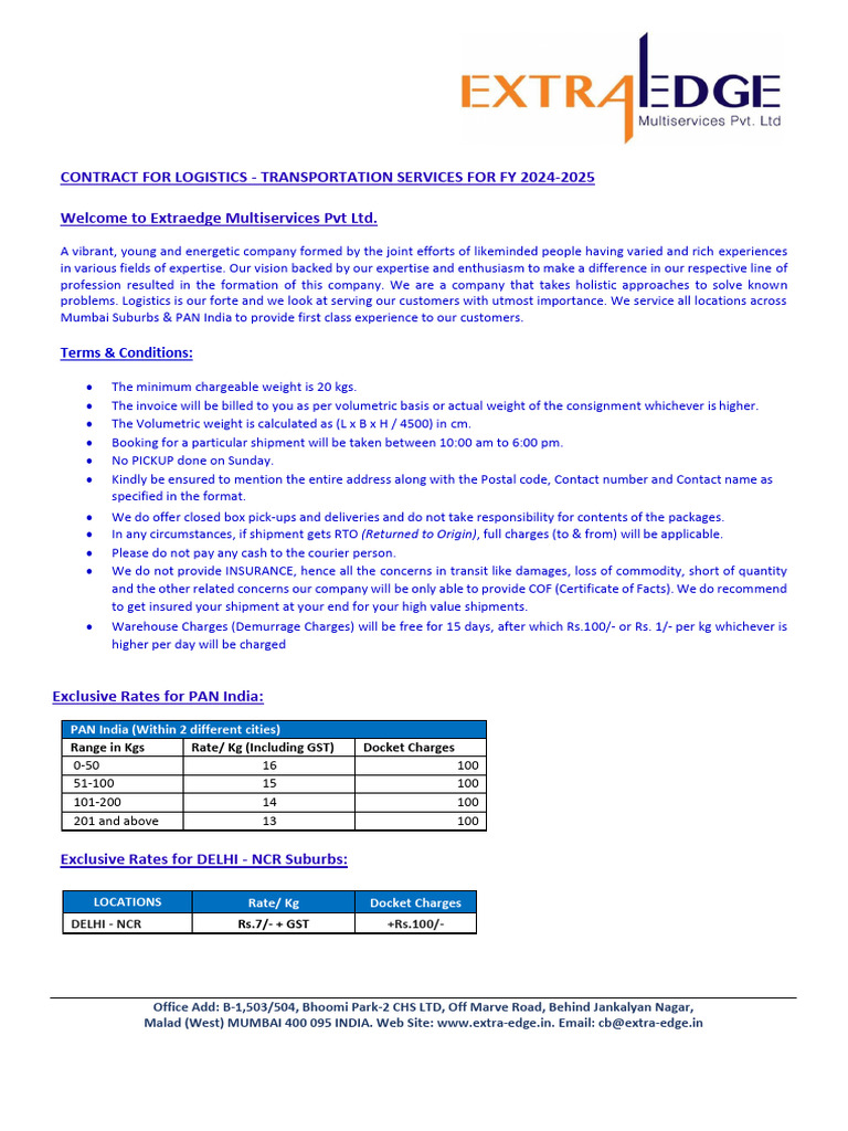 Logistics Transportation Contract 2024-2025 | PDF