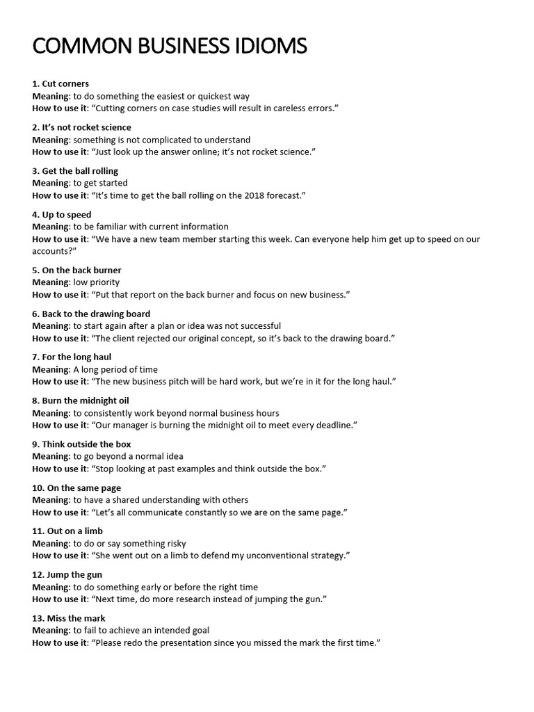 Common Business Idioms | PDF