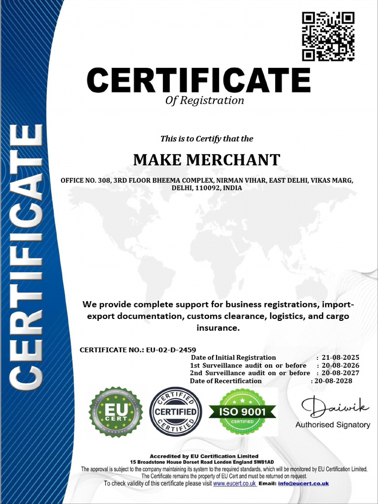 Iso 9001 of Eu Make Merchant | PDF