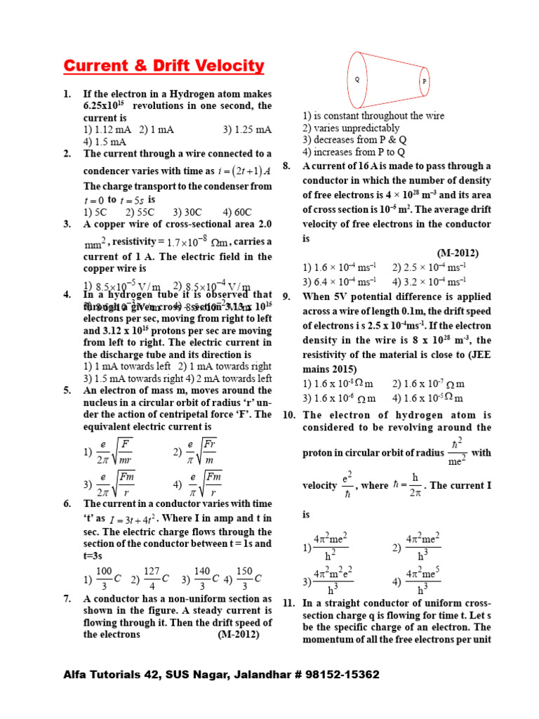 Current and Drift Velocity Concepts | PDF | Electric Current | Electron