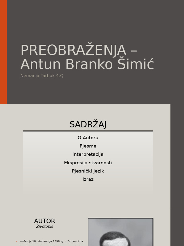 PREOBRAŽENJA - Antun Branko Šimić - Odabrane Pjesme I Njihova ...