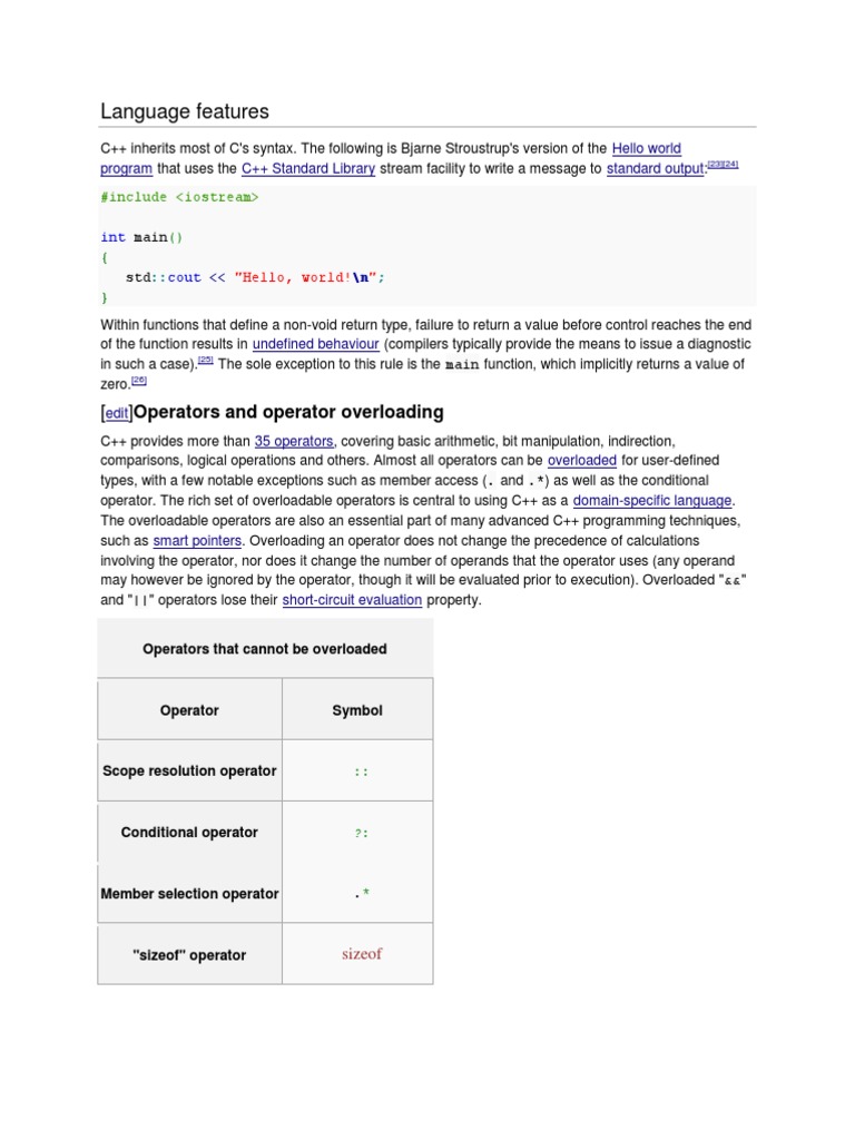 Language Features: Operators and Operator Overloading | PDF | C++ ...