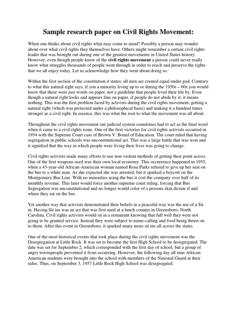 Sample Research Paper On Civil Rights Movement | PDF | Fourteenth ...