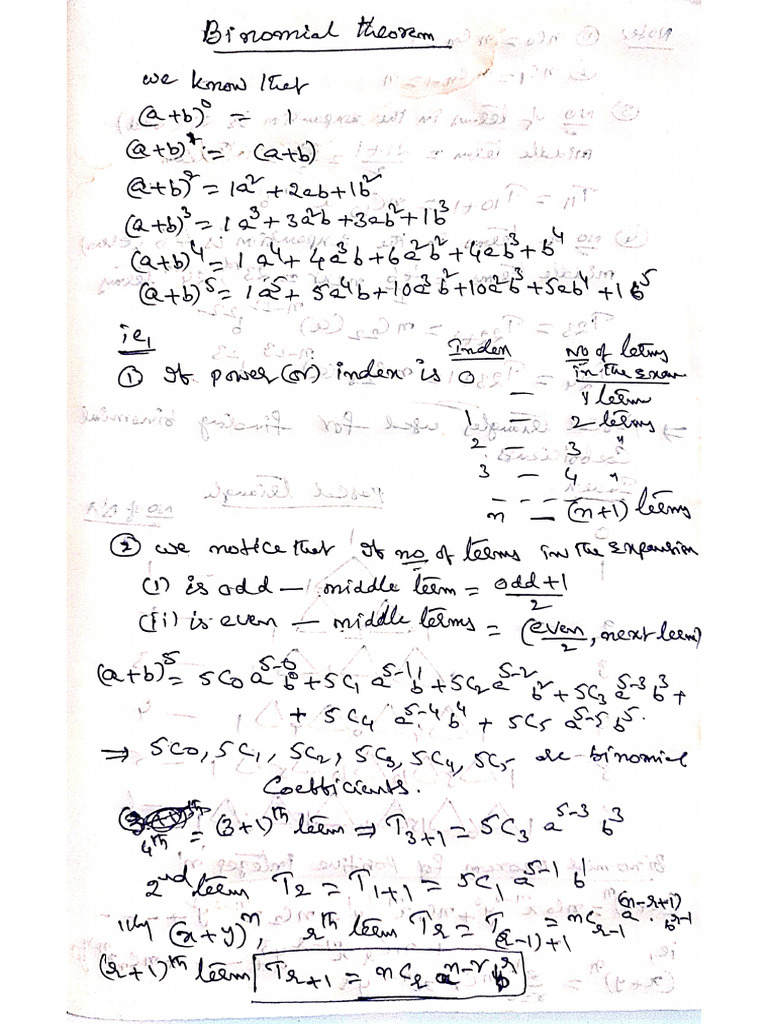 7.binomial Theorem Notes | PDF