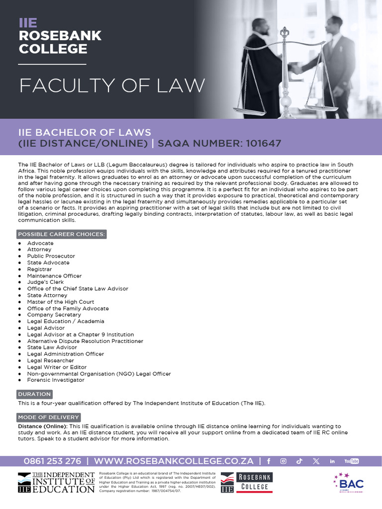 Rosebank College LLB Program Overview | PDF | Academic Degree | Advocate