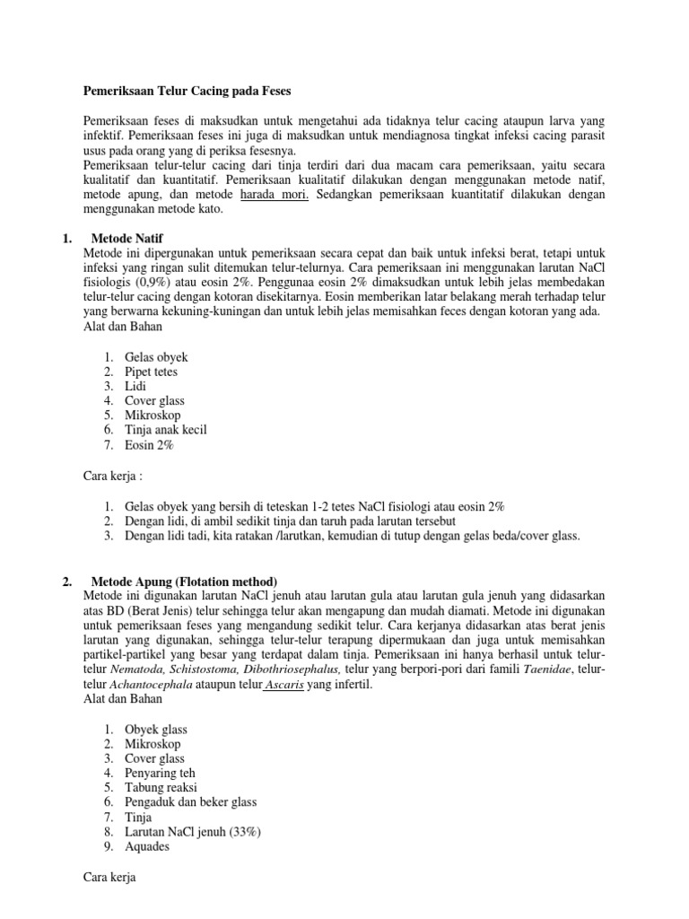 Pemeriksaan Telur Cacing Pada Feses | PDF