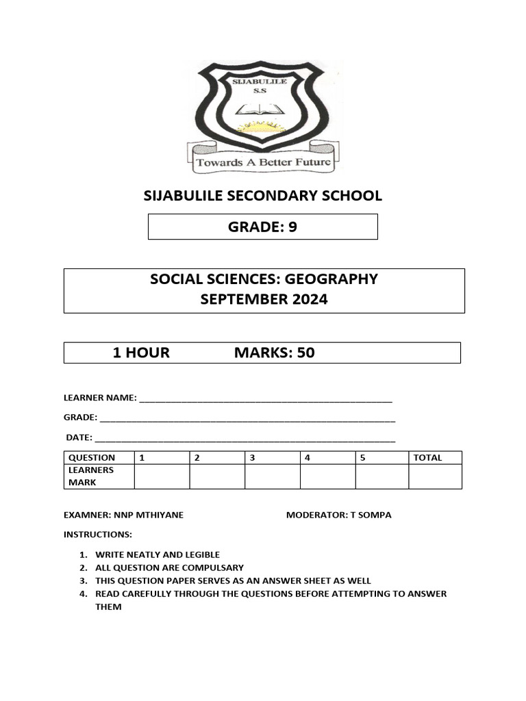 Geography Grade 9 Test Sept | PDF | Weathering | Soil