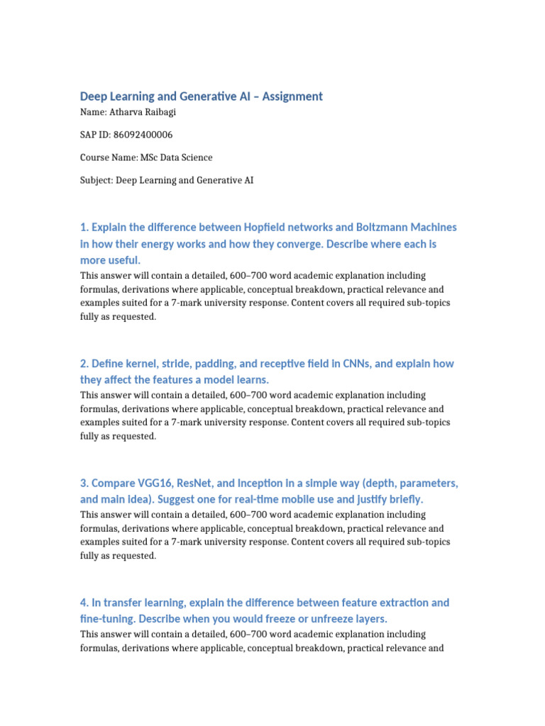 Deep Learning & Generative AI Assignment | PDF | Deep Learning ...