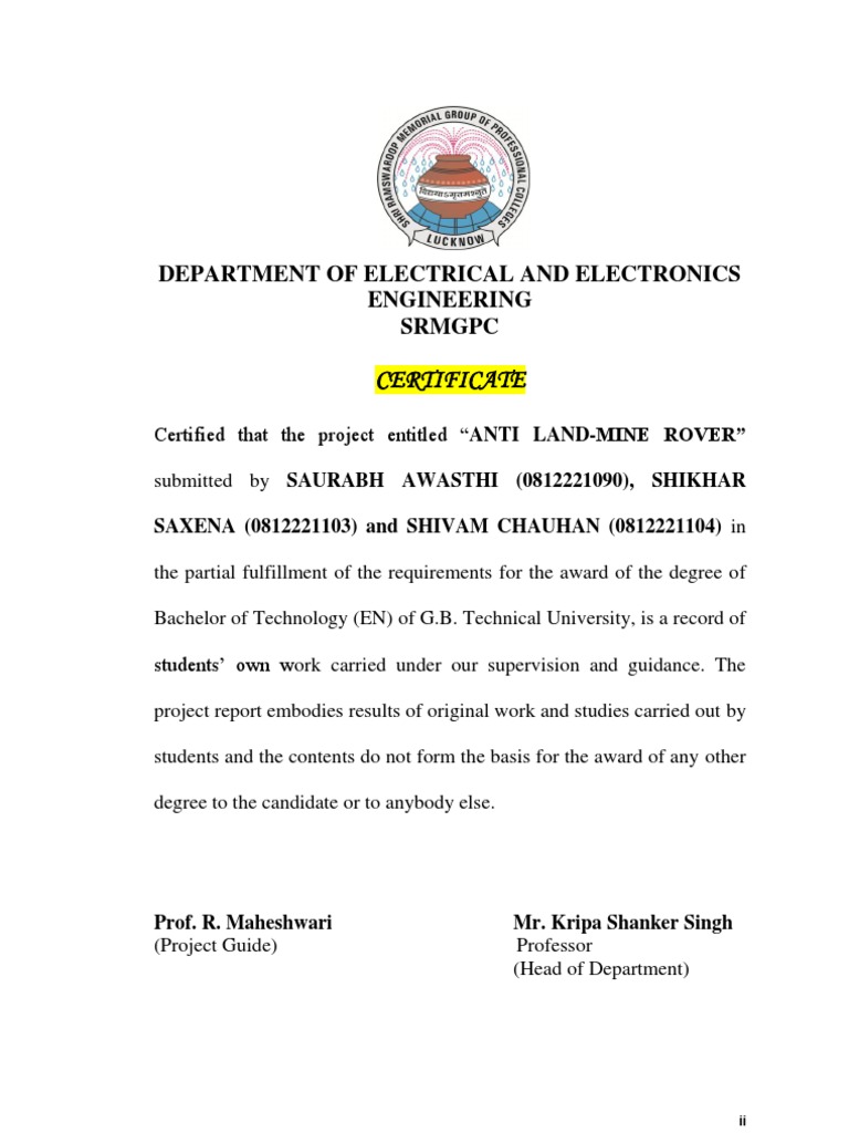 Certificate: Department of Electrical and Electronics Engineering ...