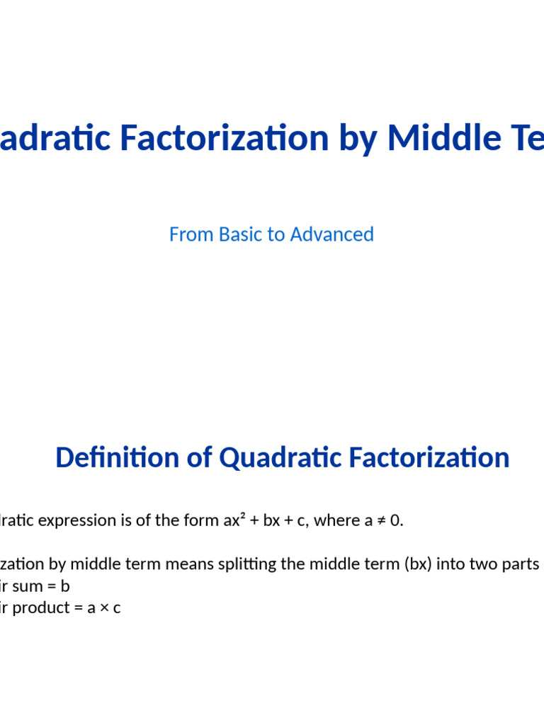 Quadratic Factorization Middle Term Blue White | PDF