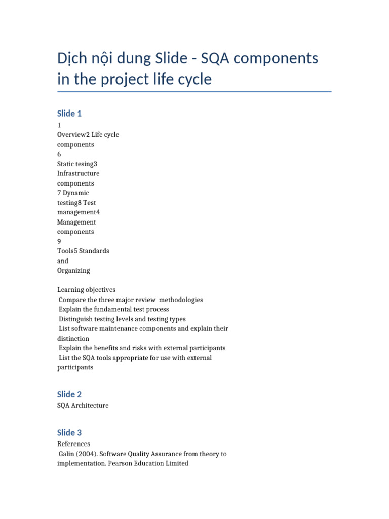 SQA Components Slides en | PDF | Software Testing | Software