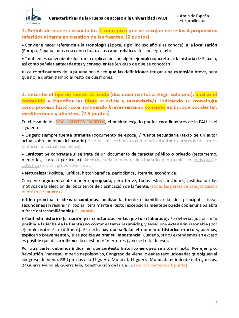 Guía PAU Historia de España 2º Bachillerato | PDF | Nación | España