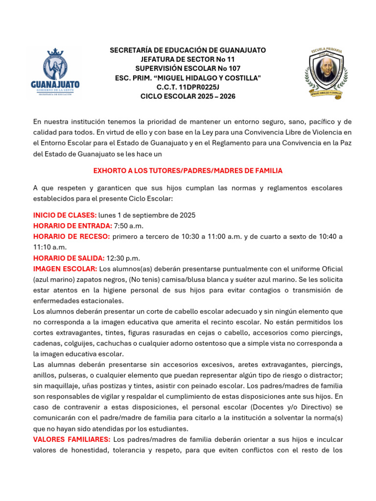 Calendario Escolar 2025-2026 Guanajuato | PDF