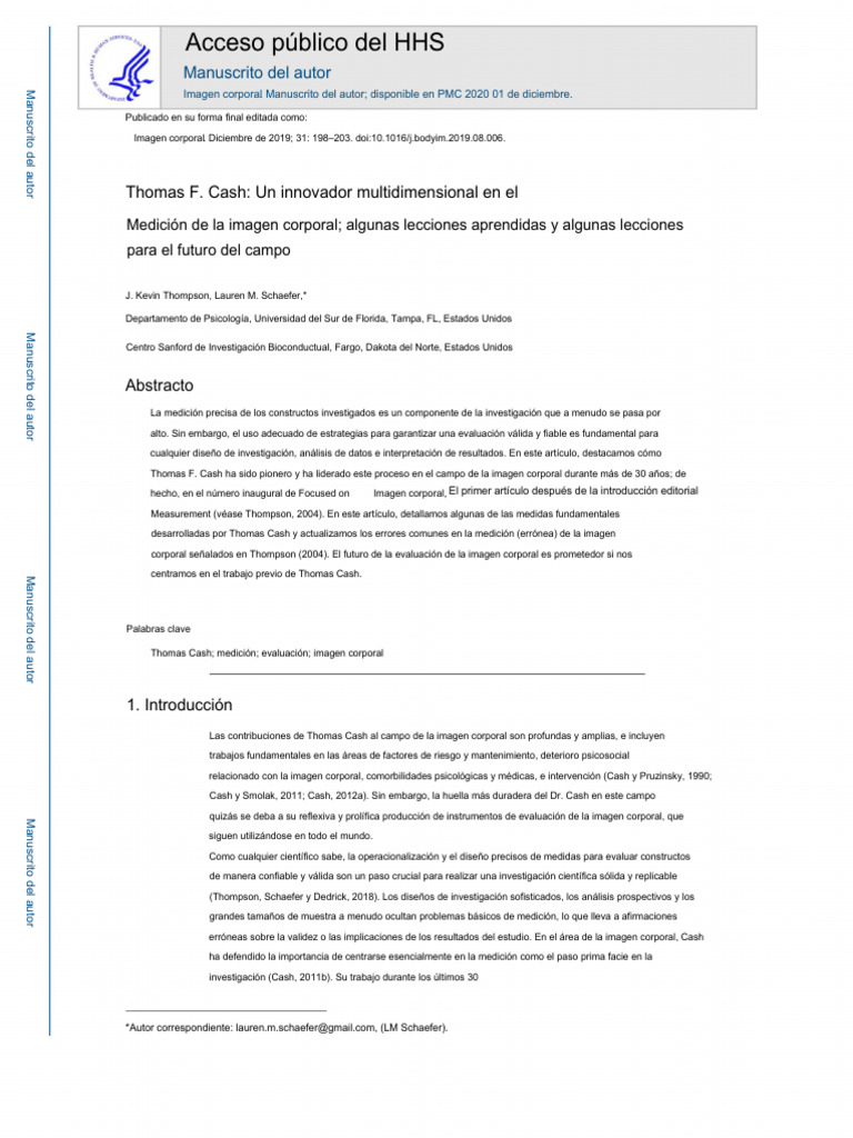 Contribuciones de Thomas F. Cash a la imagen corporal | PDF | Validez ...