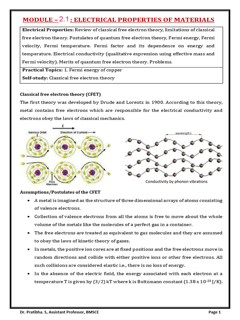 Module 2.1. Electrical Properties of Materials - Dr. PSP | PDF ...