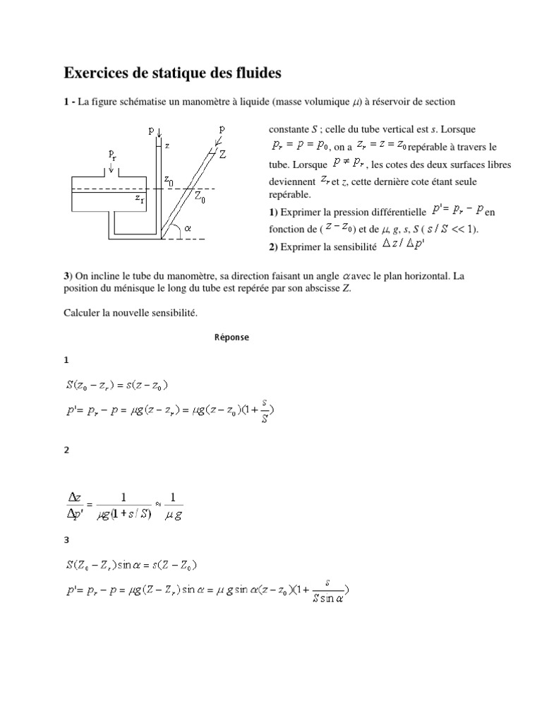Exercices de Statique Des Fluides | PDF | Tension superficielle | Altitude