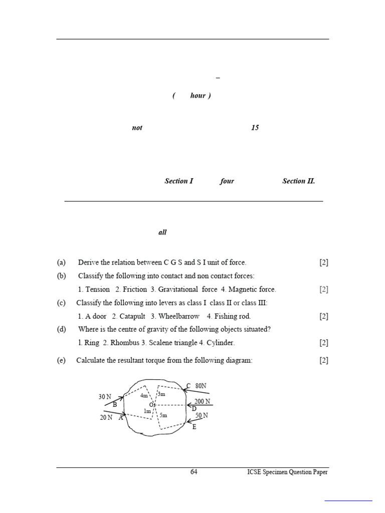 ICSE Physics Specimen Question Paper | PDF | Force | Heat Capacity
