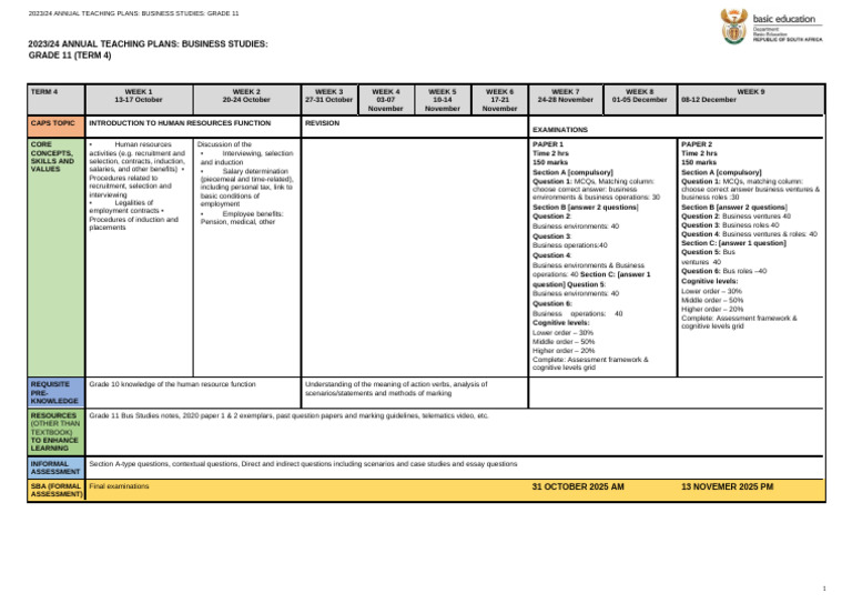 2025 BSTD GR 11 Ratp Term 4 | PDF | Business | Employment
