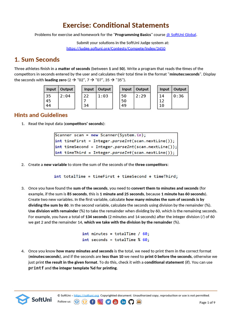 02.3 PB Java Conditional Statements Exercise | PDF | Central Processing Unit | Numbers