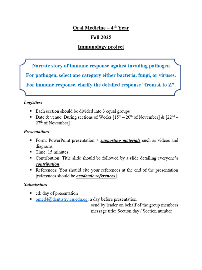 Immune Response Project Guidelines | PDF
