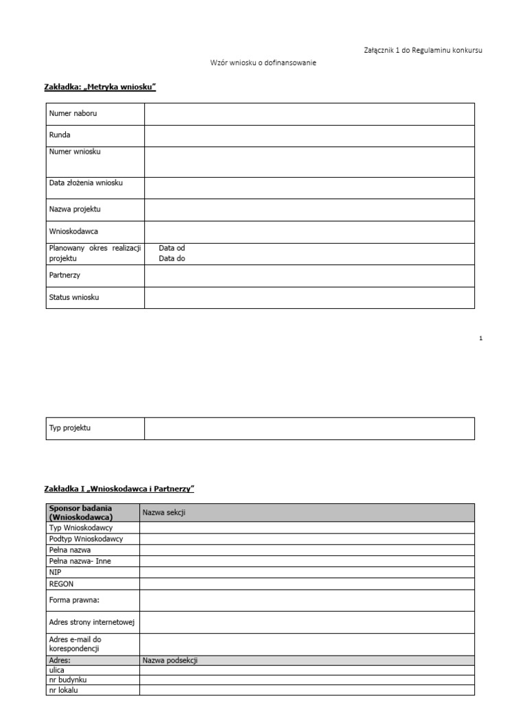 2 Zalacznik NR 1 Wzor Wniosku o Dofinansowanie | PDF