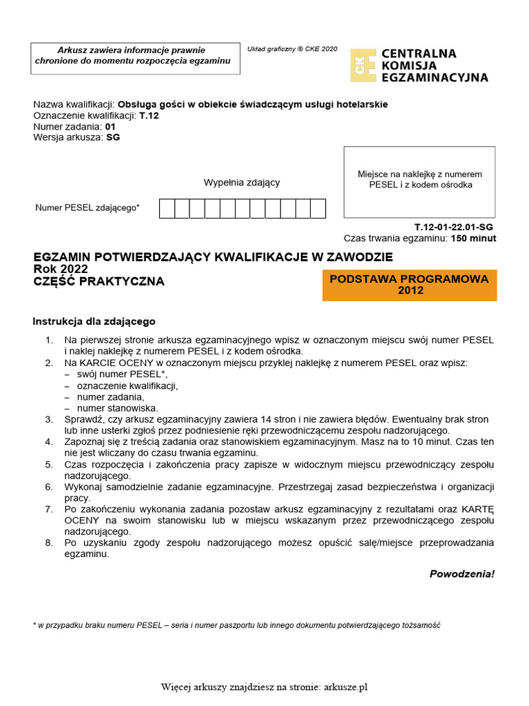 t12 2022 Styczen Egzamin Zawodowy Praktyczny | PDF