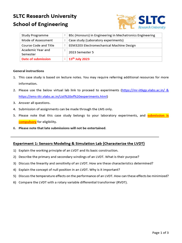 Electromechanical Machine Design (EEM3203) - Lab | PDF | Capacitor ...